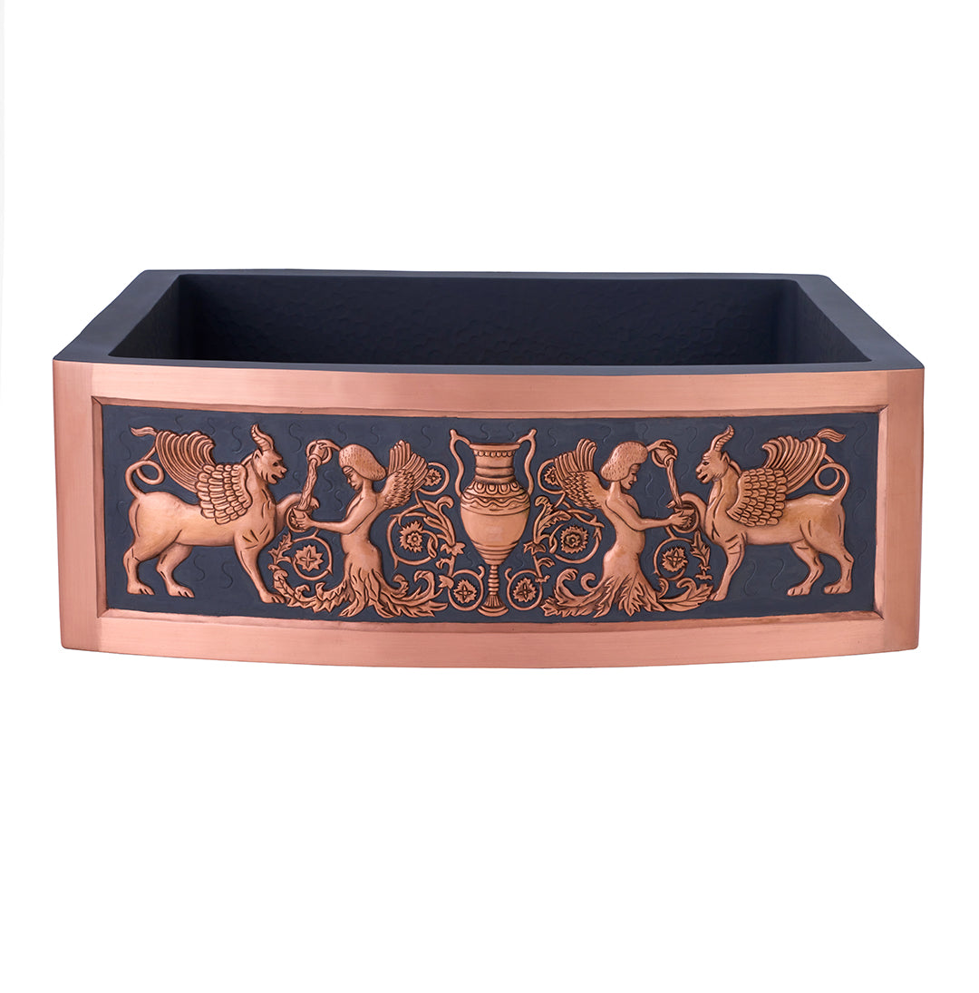 Nauxus Single Bowl Farmhouse Copper Sink with Curved Apron Front, FMHK